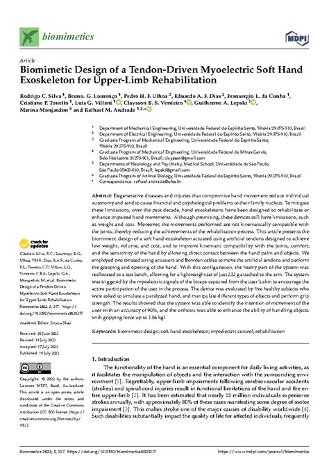 Biomimetic Design of a Tendon Driven Myoelectric Soft Hand Citation Silva R Lourenço B