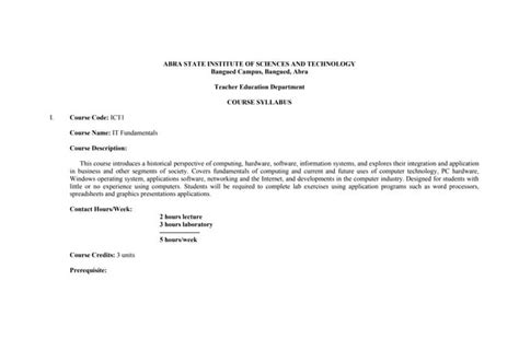Ict 1 Syllabus Pdf