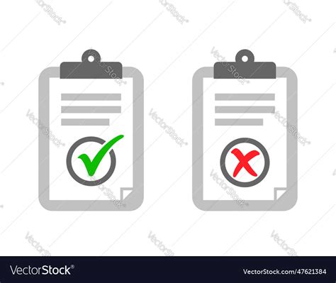 Clipboard Icon Set Tick Check Cross Mark Vector Image