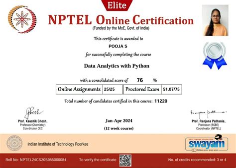 pooja s on linkedin dataanalytics python nptel swayam iitroorkee