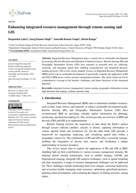 Pdf Enhancing Integrated Resource Management Through Remote Sensing And Gis