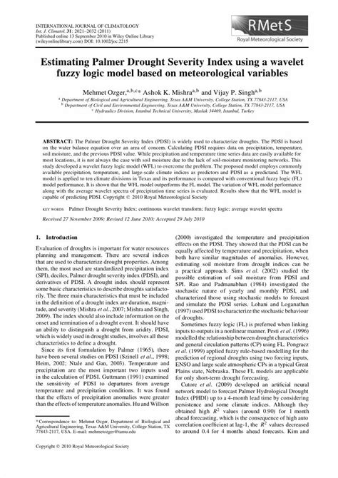 Pdf Estimating Palmer Drought Severity Index Using A Waveletpdf Dokumentips