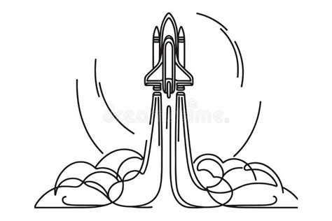 One Continuous Line Drawing Of Rocket Space Ship Launch Stock