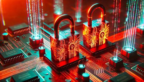 Cybersecurity Protecting Data With Padlocks On Circuit Board Stock Illustration Illustration