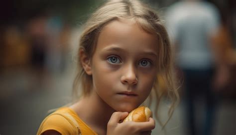 Premium Ai Image Smiling Girl Enjoying Sweet Snack In Summer