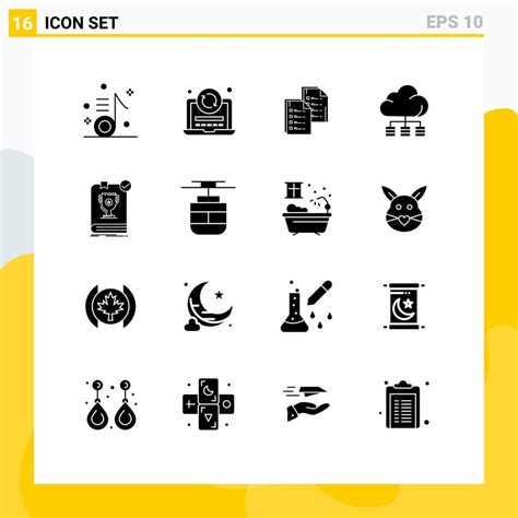 16 Universal Solid Glyph Signs Symbols Of Storage Cloud Coding Resume Copy Editable Vector