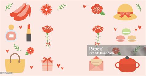 어머니의 날 배경 프레임 썸네일 및 제목 로고 카네이션과 장미 장식 어버이날에 대한 스톡 벡터 아트 및 기타 이미지 어버이날 장미 카네이션 Istock