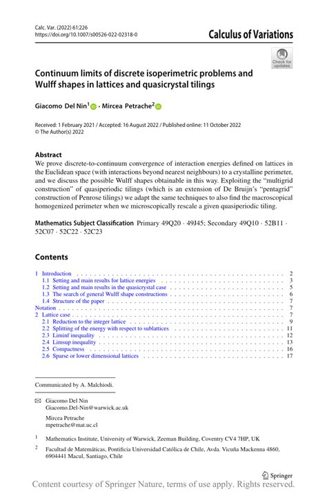 Pdf Continuum Limits Of Discrete Isoperimetric Problems And Wulff Shapes In Lattices And