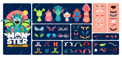 Premium Vector Monster Creation Kit Cartoon Monster Character Constructor With Vector Set Of