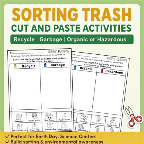 Recycle Sort Earth Day Sorting Trash Cut And Paste Worksheets Tpt