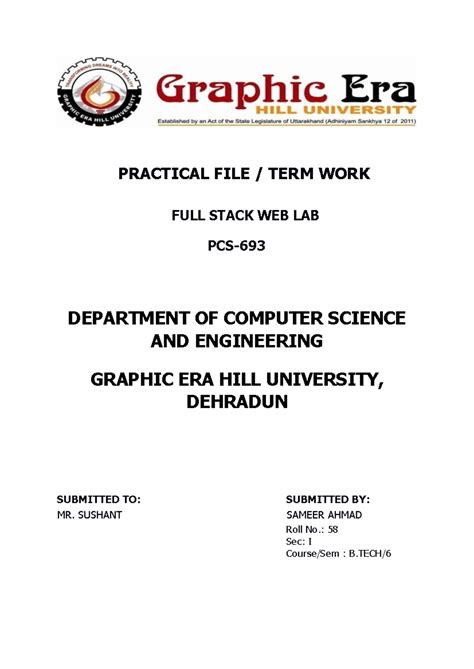 Fullstack Web Dev Btech Cse Practical File Term Work Full Stack Web Lab Pcs 693