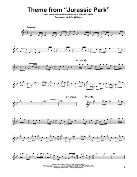 Theme From Jurassic Park Easy Guitar Digital Sheet Music Sheet