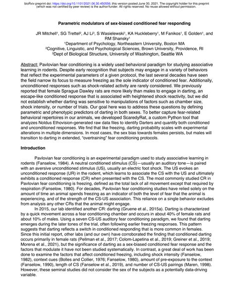 Pdf Parametric Modulators Of Sex Biased Conditioned Fear Responding
