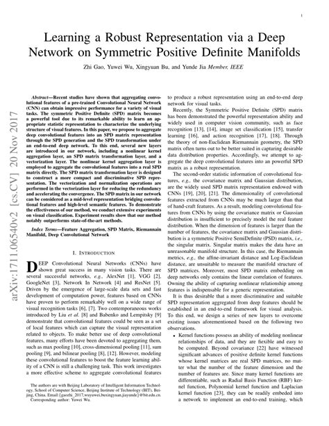Pdf Learning A Robust Representation Via A Deep Network On Symmetric Positive Definite Manifolds