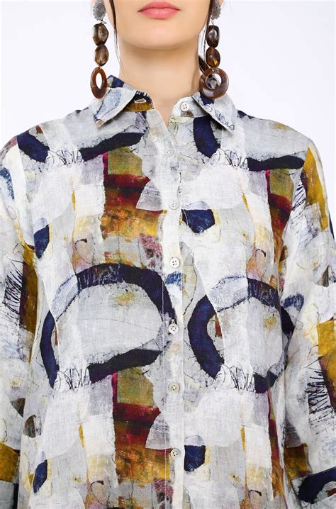 Digital Print Shirt And Pants With Elasticated Back Made In 100 Linen