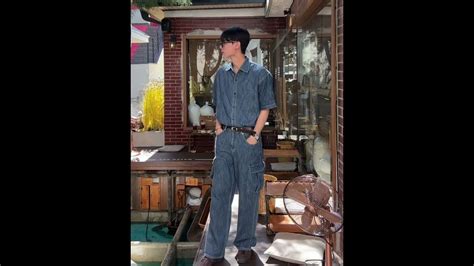 남자 코디 캐쥬얼하고 트렌디한 코디 여심저격 청청 코디 린넨 코튼 가볍고 시원한 린넨 데님 코튼 스트링 반팔 셔츠 남자 쇼핑몰 추천 Youtube