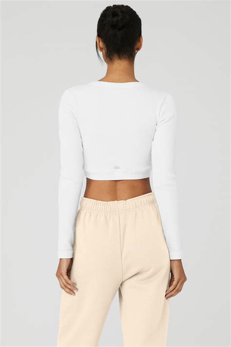 Seamless Ribbed Cropped Serene Long Sleeve White Alo