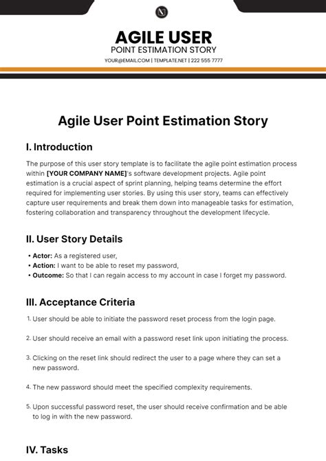 Free Agile User Point Estimation Story Template To Edit Online