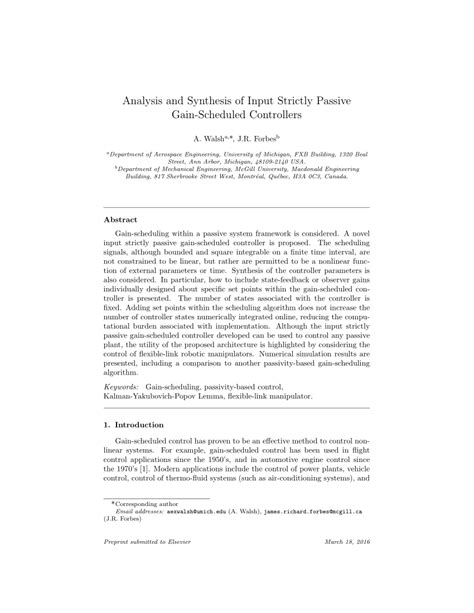 Pdf Analysis And Synthesis Of Input Strictly Passive Gain Scheduled