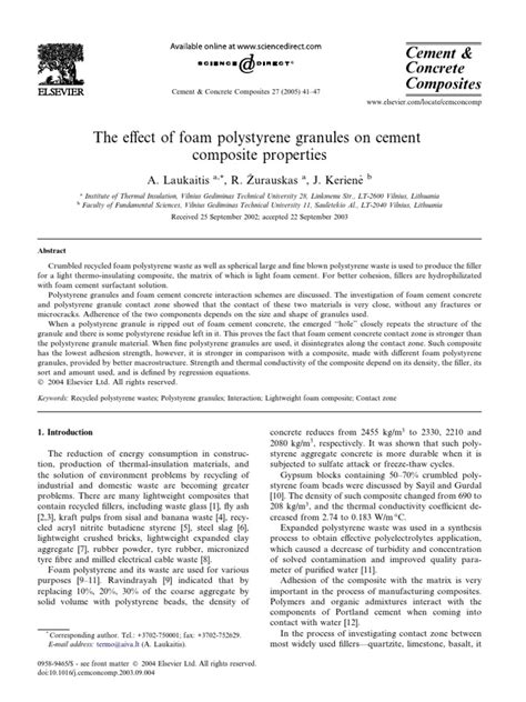 The Effect Of Foam Polystyrene Granules On Cement Composite Properties Pdf Polystyrene