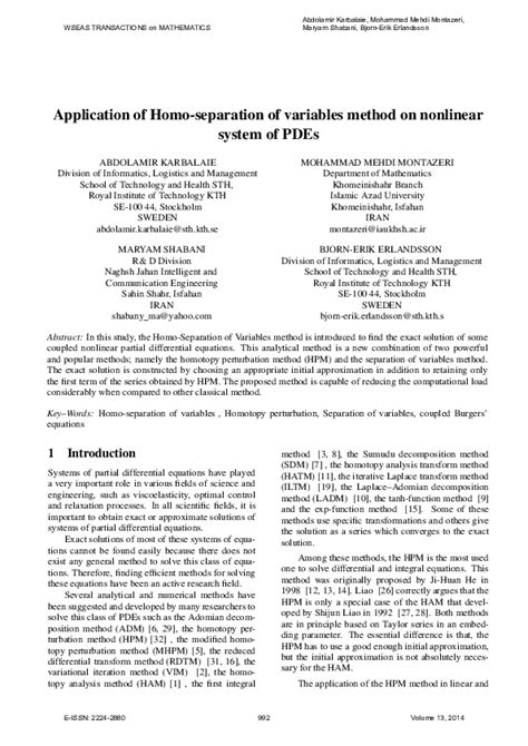 Pdf Application Of Homo Separation Of Variables Method On Nonlinear