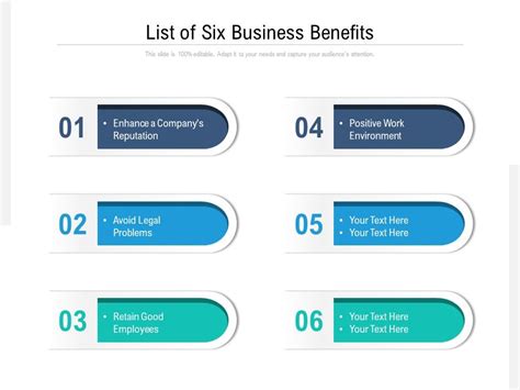 List Of Six Business Benefits Ppt Powerpoint Presentation Icon Good