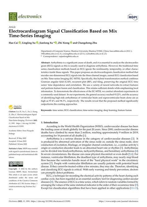 Pdf Electrocardiogram Signal Classification Based On Mix Time Series