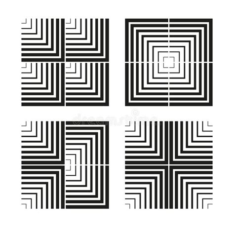 Square Line Pattern Optical Stripe Illusion Abstract Contour Shape Vector Black Geometry
