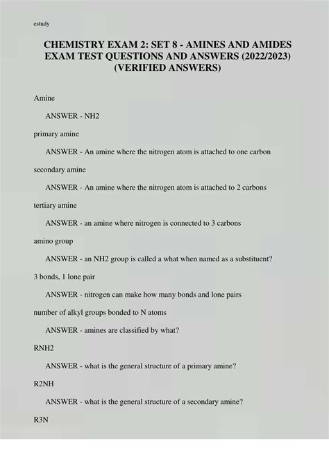 Chemistry Exam 2 Set 8 Amines And Amides Exam Test Questions And