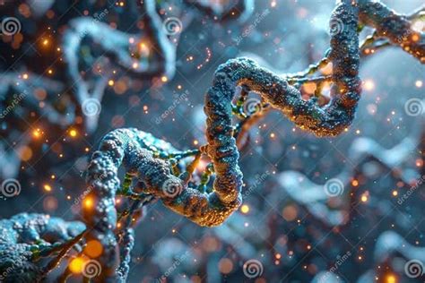 Illuminated Genetic Strands In Cosmic Orange A Visual Exploration Of Dna Under A Celestial