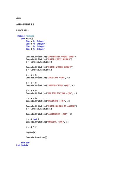 Gad Assingment 32 Program Sub Dim As Integer Dim As Integer Dim As Integer Dim As Integer Pdf