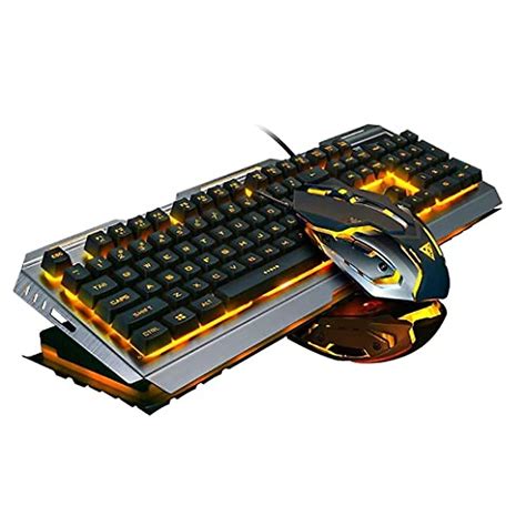 Gaming Keyboard And Mouse Combo With Orange Backlit Lights Anzerwin