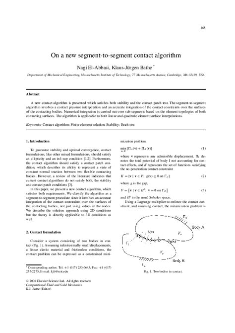 Pdf On A New Segment To Segment Contact Algorithm