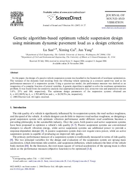 Pdf Genetic Algorithm Based Optimum Vehicle Suspension Design Using Minimum Dynamic Pavement