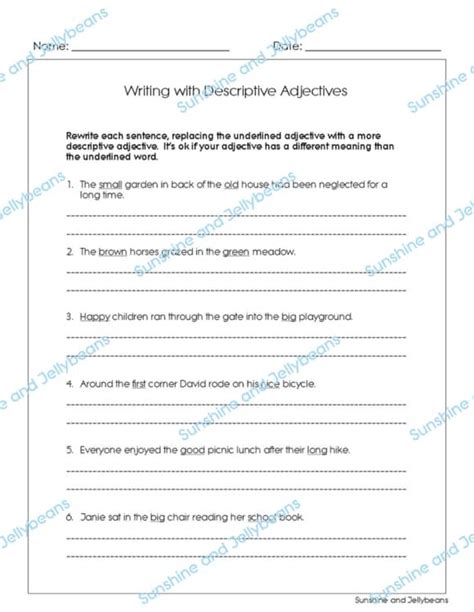 Descriptive Adjectives Parts Of Speech Writing Skills Grammar No Prep Practice