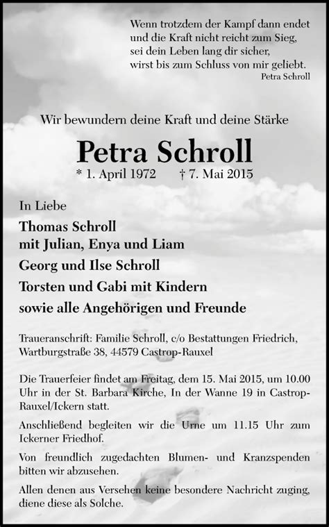Traueranzeigen Von Petra Schroll Trauer In Nrwde