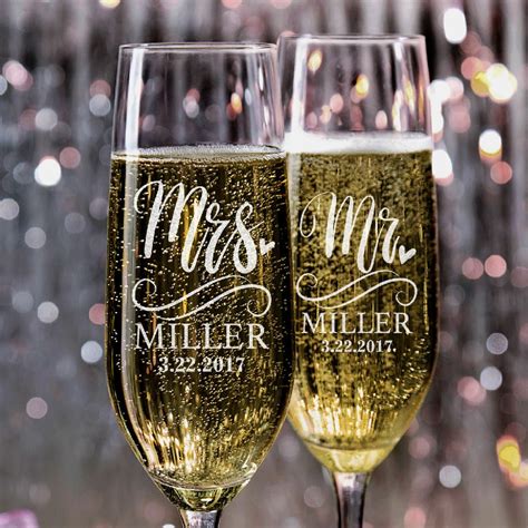 Set Of 2 Wedding Champagne Flutes Personalized Wedding Ts Mr And