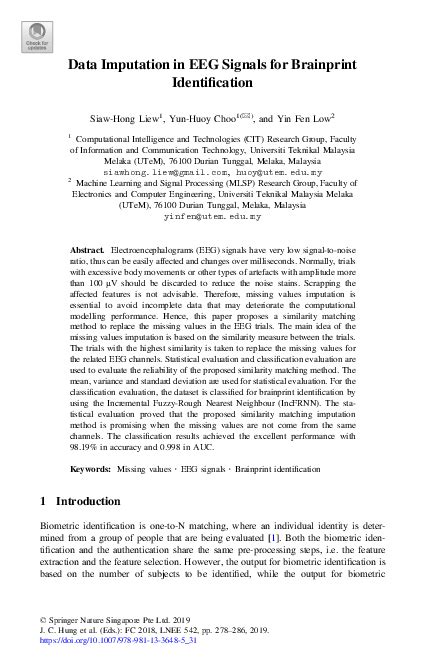 pdf data imputation in eeg signals for brainprint identification