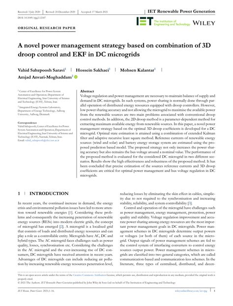 Pdf A Novel Power Management Strategy Based On Combination Of 3d Droop Control And Ekf In Dc