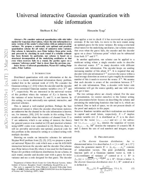 Pdf Universal Interactive Gaussian Quantization With Side Information