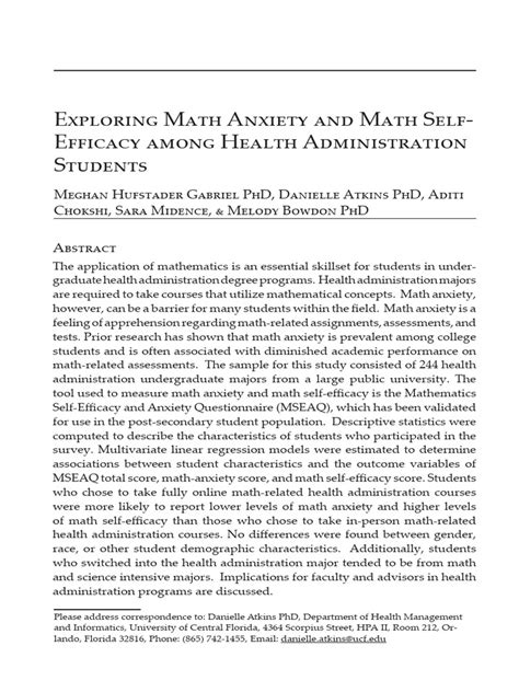 2019 Gabriel Exploring Math Anxiety And Math Self Efficacy Pdf