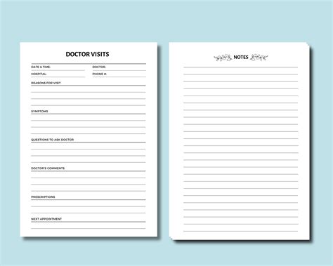 Doctor Visit Note Printable Doctor Appointment Planner Doctor Note Page