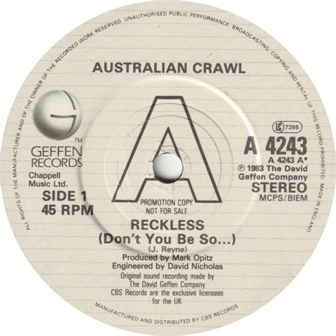 Australian Crawl Reckless Dont You Be So White Limbo
