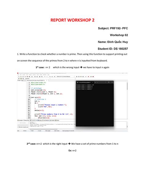 Report Workshop Programming Fundamentals FPT Studocu
