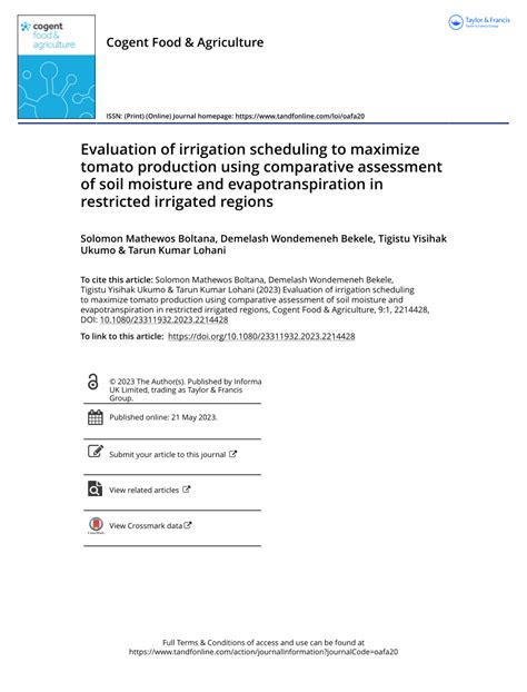 Pdf Evaluation Of Irrigation Scheduling To Maximize Tomato Production