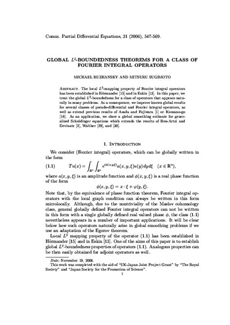 Pdf Global L2 Boundedness Theorems For A Class Of Fourier Integral Operators