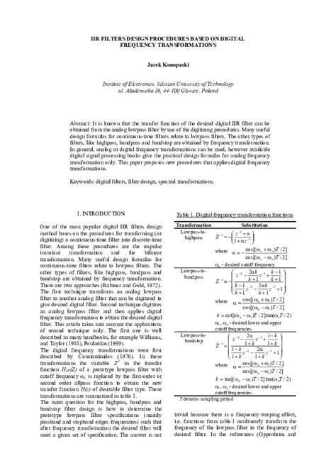 Pdf D03 Iir Filters Design Procedures Based On Digital Frequency