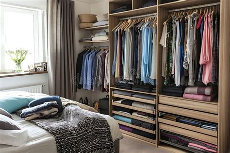 A Bedroom With A Large Closet Full Of Clothes Stock Image Image Of