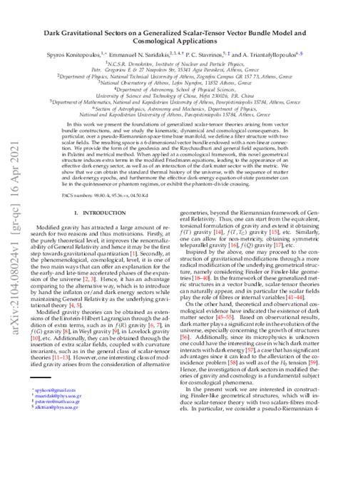 Pdf Dark Gravitational Sectors On A Generalized Scalar Tensor Vector