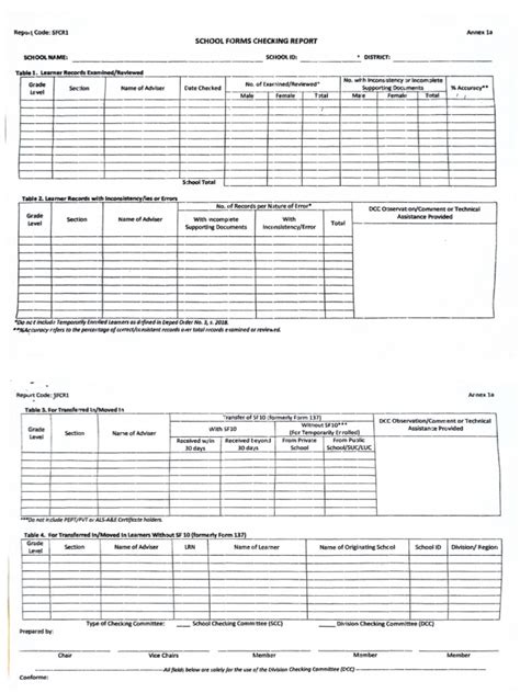 School Forms Checking Report Pdf